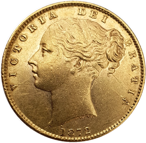1872 Queen Victoria Shield Reverse Sovereign - Die #4 – Allgold Coins